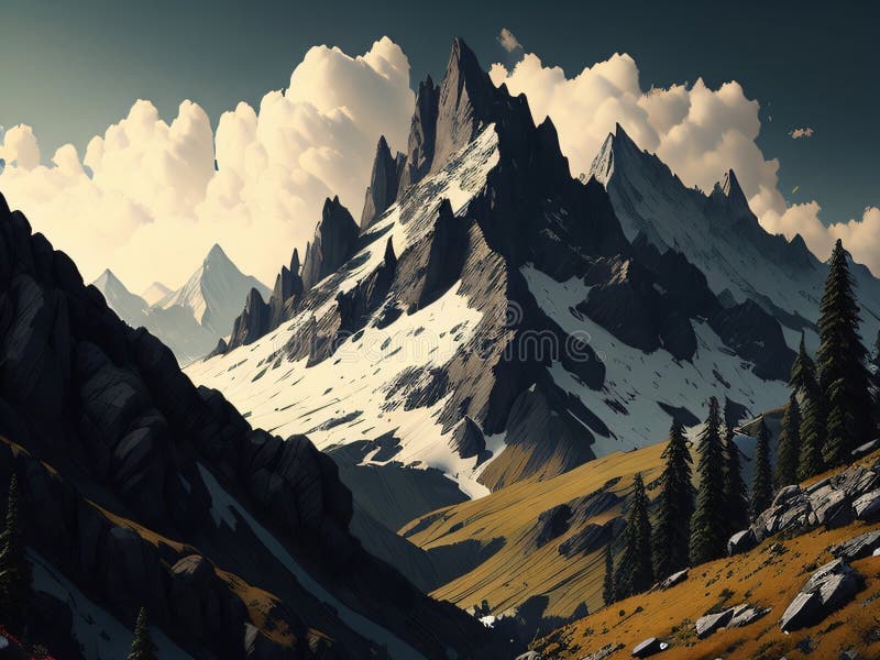 Mountain Crest and Valley Landscape Stock Illustration - Illustration ...