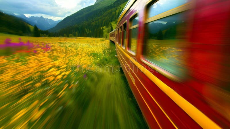 Alpine Meadows Passing by in a Blur of Vibrant Colors As the Train ...