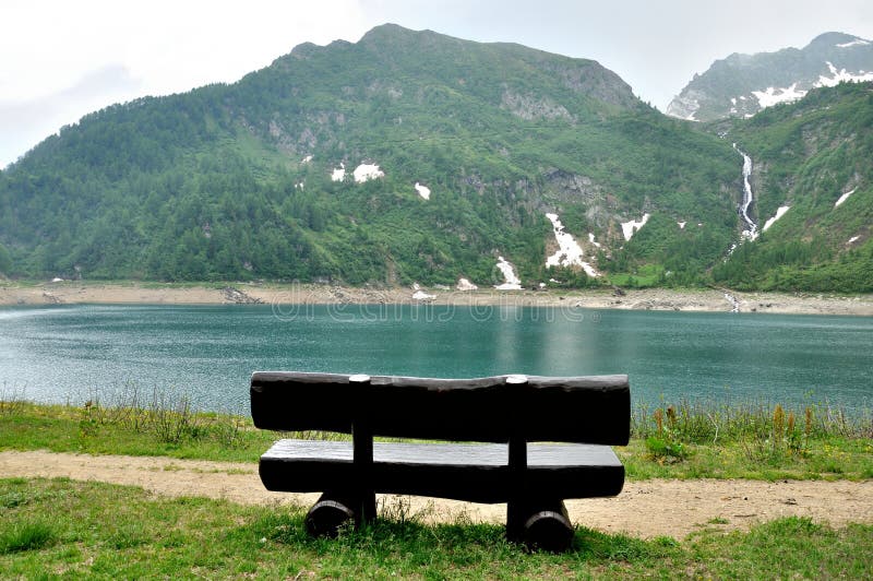 Alpine mountain lake bench stock image. Image of relax - 41849823