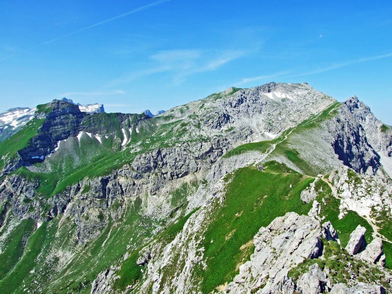 Alpine Mountain Peaks Gorfion and Augstenberg in the Liechtenstein Alps ...