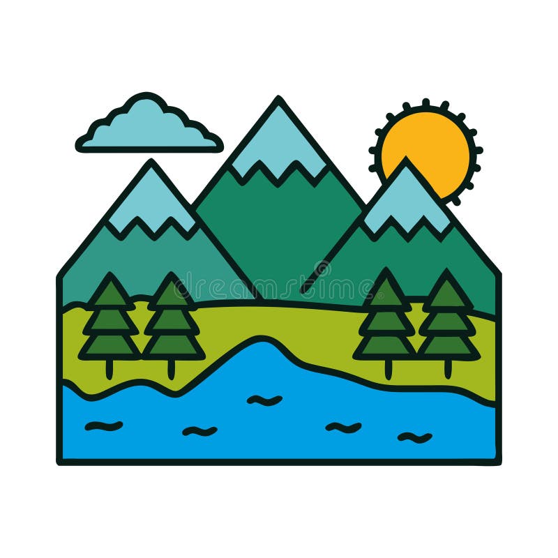 Mountain and sun icon stock vector. Illustration of landscape - 242948237