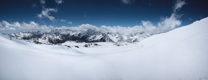 Alpine Panorama of the Snow-covered Great Caucasus Range on a Sunny Day ...