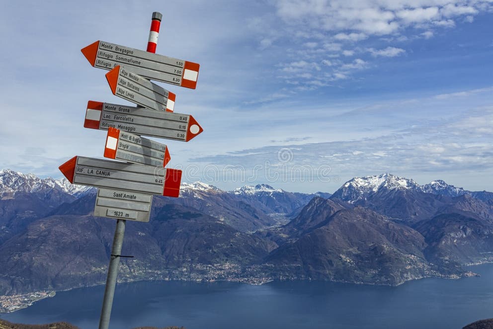 Alpine path signs stock photo. Image of amate, landscape - 89100852