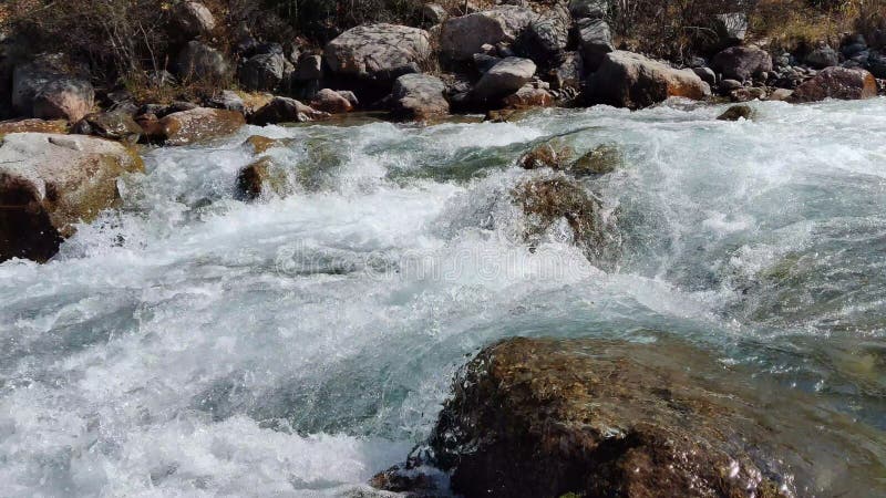 Alpine River with Clear Clear Water Flows Over Smooth Stones 4k Video ...
