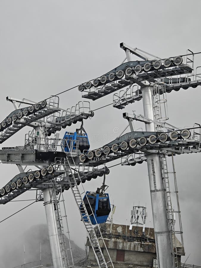 Alpine ropeway structure stock photo. Image of machine - 399907172