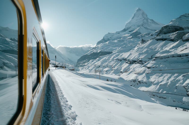 The Alpine Route. Traversing Snow-Clad Mountains by Train Stock Image ...