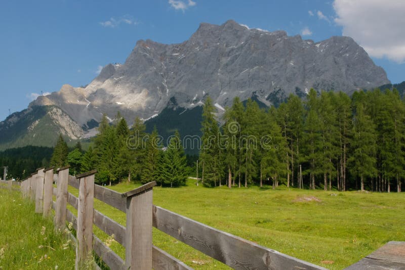 Alpine Scene with a Gate in Foreground Stock Image - Image of peak ...