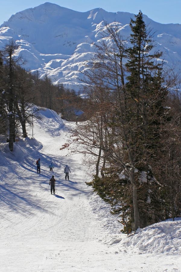 Alpine ski area stock image. Image of cold, enjoy, active - 12617887