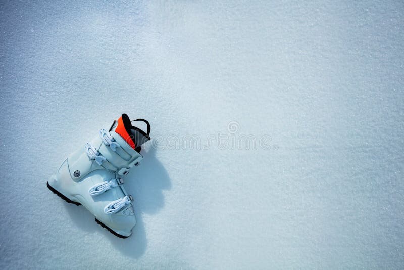 Alpine Ski Boot in Snow from Above - Mountains Vacation Concept Stock ...