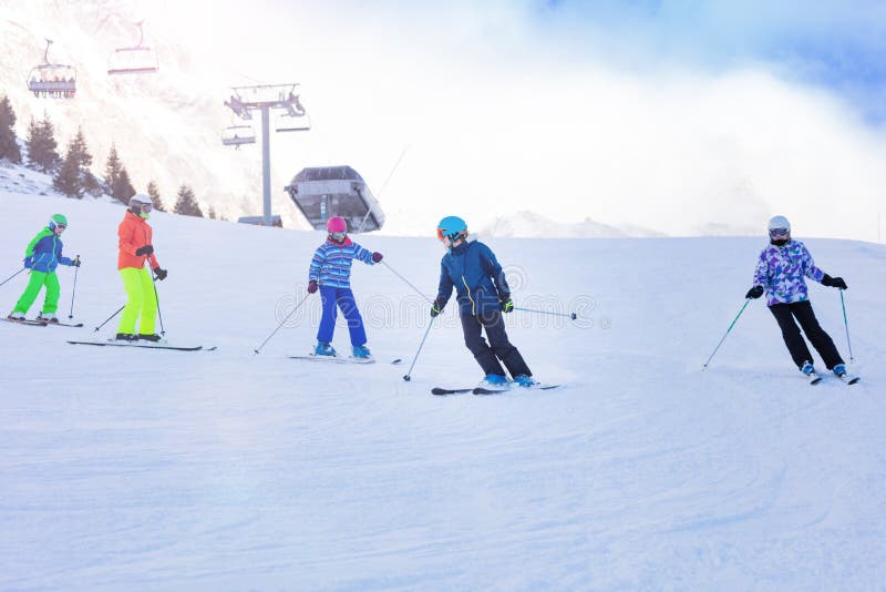 Alpine Ski Class, Group of Kids on Mountain Slope Stock Photo - Image ...