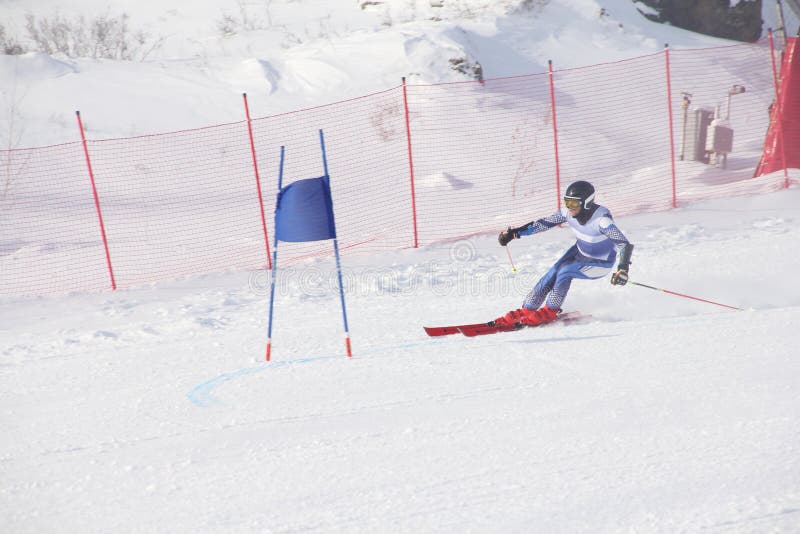 Alpine ski race skier gate stock image. Image of male - 211966819