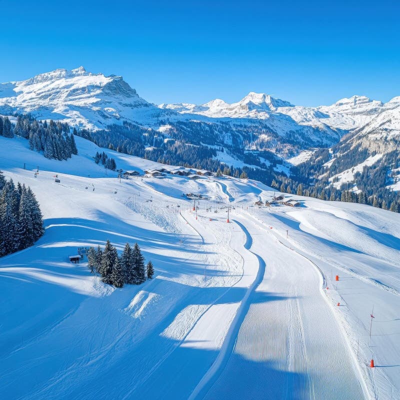 Alpine Ski Resort Panorama stock illustration. Illustration of covered ...