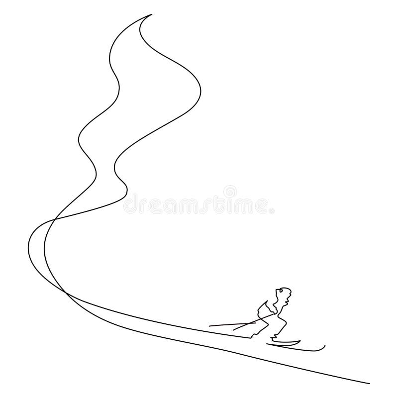 Alpine Skier Going Downhill. Ski Slope. Continuous Line Drawing Stock ...