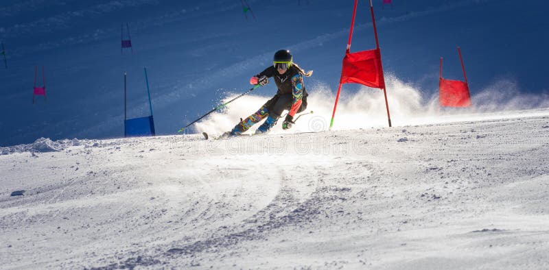 Alpine skiing competition stock photo. Image of fast - 173975924