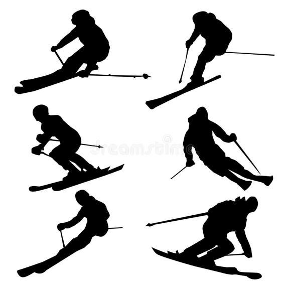 Alpine Skiing Player Silhouette Drawing Shape Vol 4 Stock Vector ...