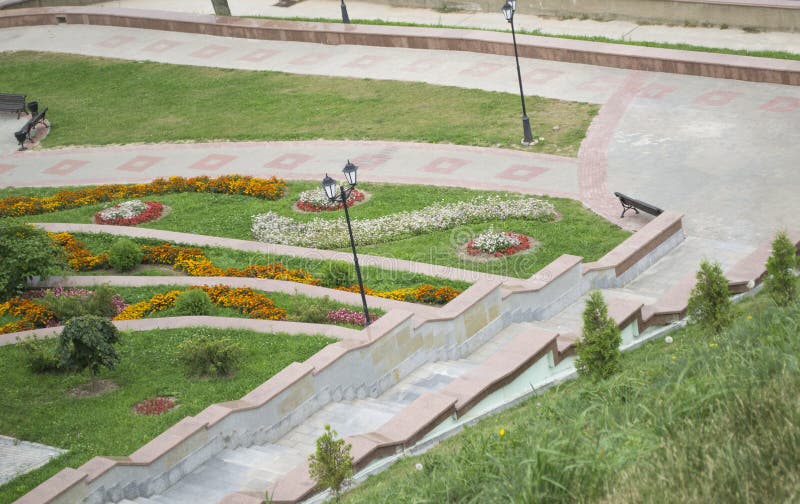 Alpine Slide of Evergreens in the Landscape Design of the Park Stock ...