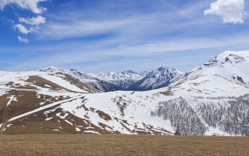Alpine Snow-capped Peaks of the Caucasus Stock Photo - Image of green ...