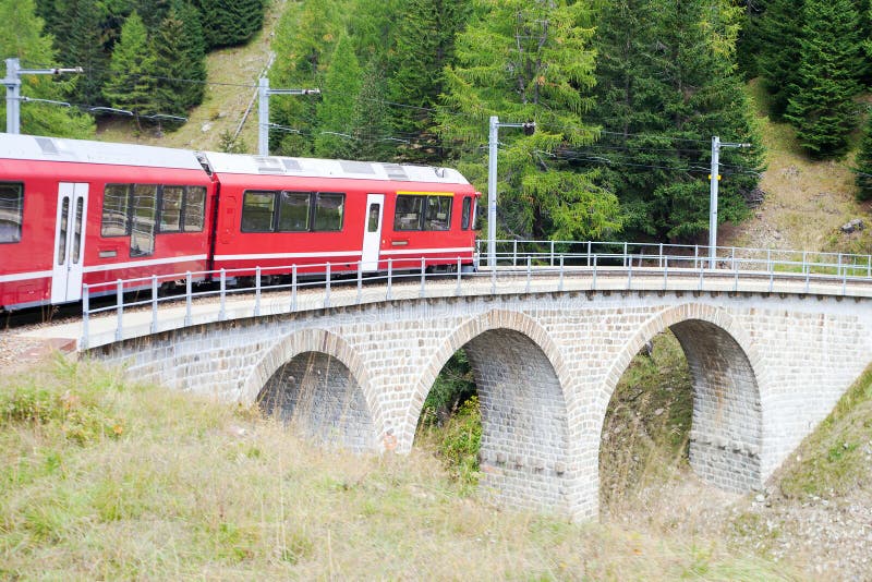 Swiss Train on Very High Bridge Stock Photo - Image of urban, nature ...