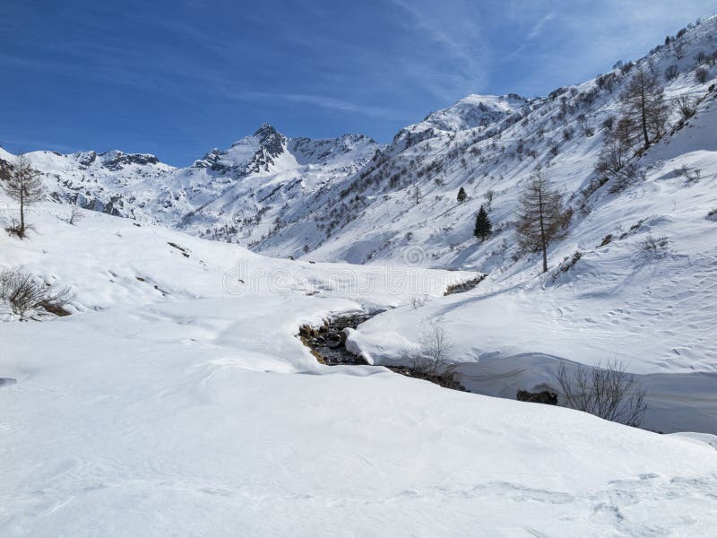 Alpine valley stock image. Image of path, cold, sunny - 51287755