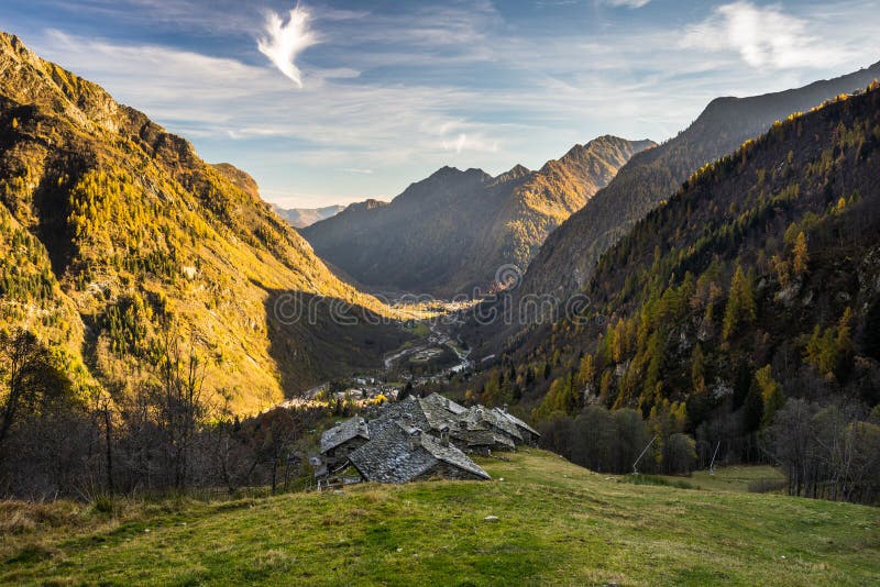 Alpine valley at sunset stock photo. Image of contrasts - 46397672