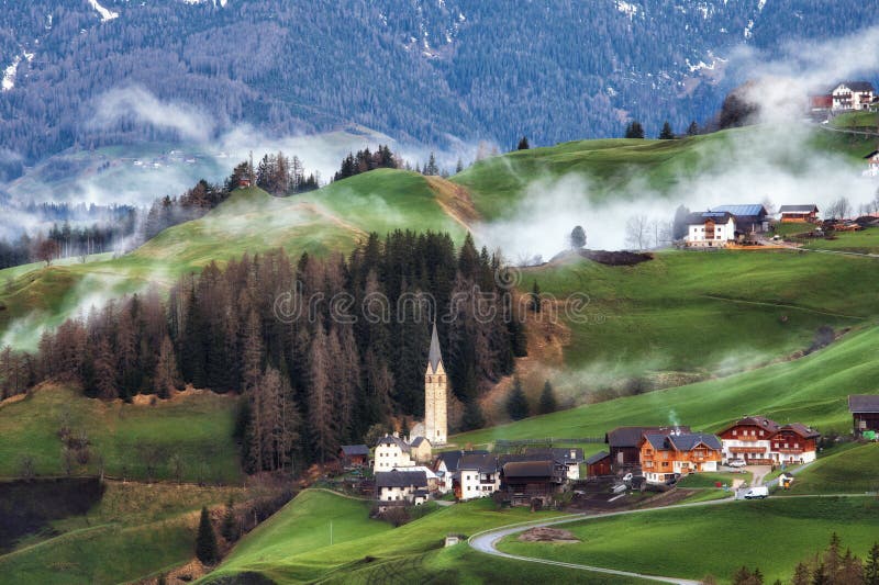 Alpine Village in Dolomites Mountains Stock Image - Image of wood ...