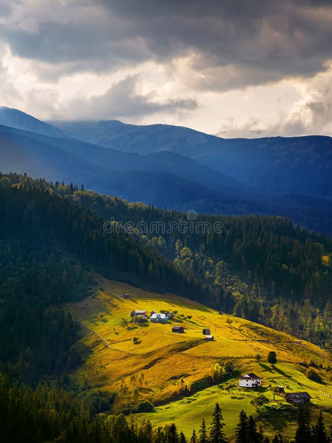 Alpine Village in the Mountains. Nice View of the Mountains Stock Image ...