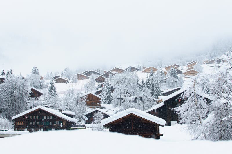An Alpine Village in Winter Editorial Stock Image - Image of ...