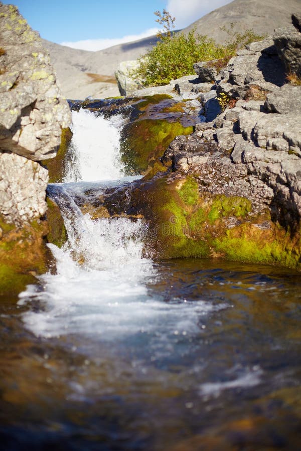 Alpine Waterfall on Small Stream Stock Image - Image of cold, bright ...