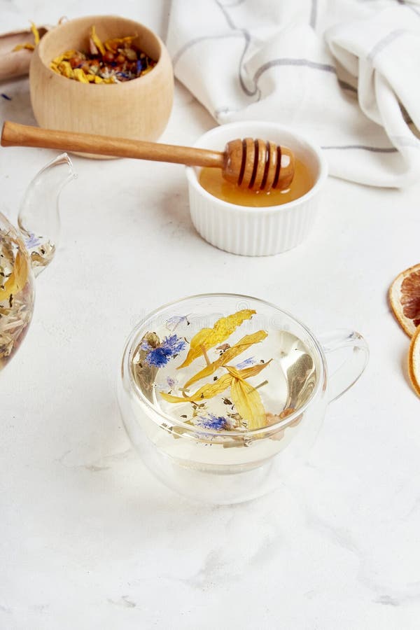 Alpine Wellness Elixir, Natural Tea in Glass Cup. Pure Wellness Essence ...