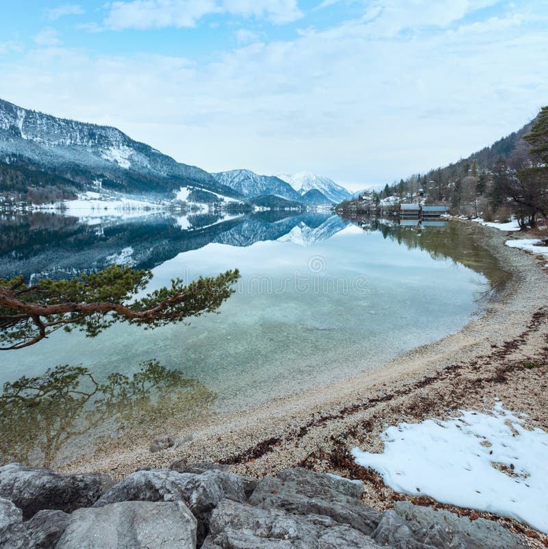 Alpine winter lake view stock image. Image of beauty - 281167641
