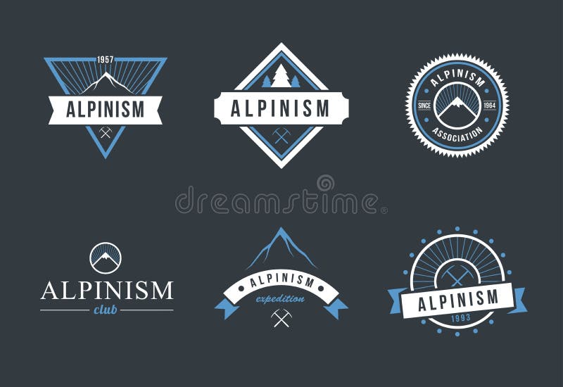 Alpinism logo set stock vector. Illustration of alpinism - 68288772
