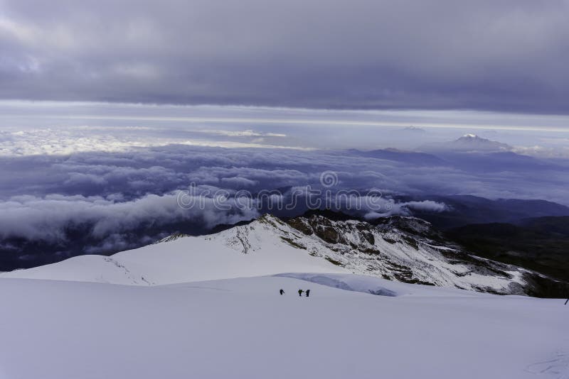 Alpinists at the Climbing in Cayambe Volcano Stock Photo - Image of ...