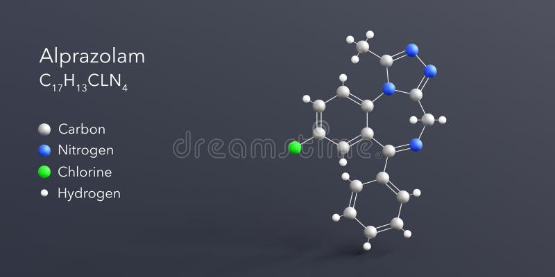 Alprazolam Molecule 3d Rendering, Flat Molecular Structure with ...