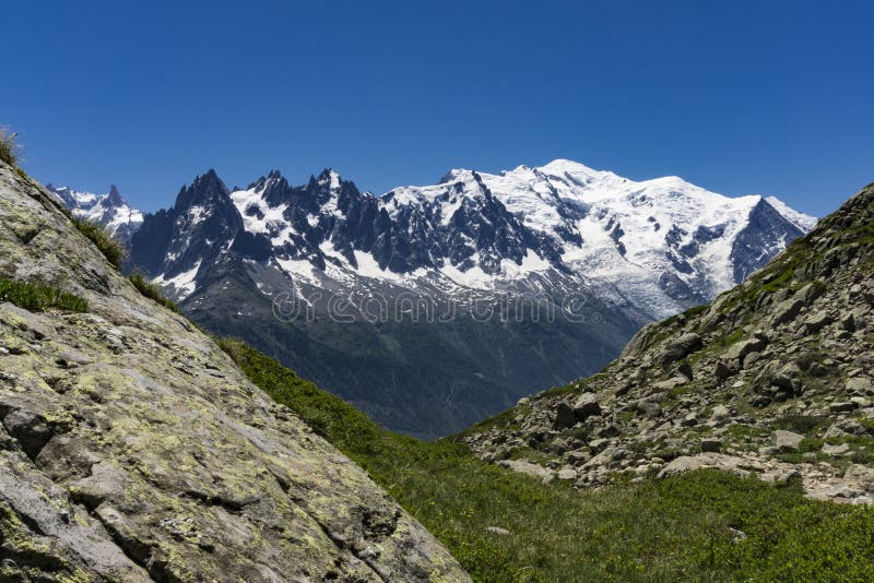 Alps in June. View of the Mont Blanc Massif Stock Photo - Image of ...