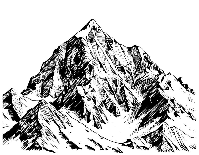 Alps Mountains Sketch Hand Drawn in Engraving Style Stock Vector ...