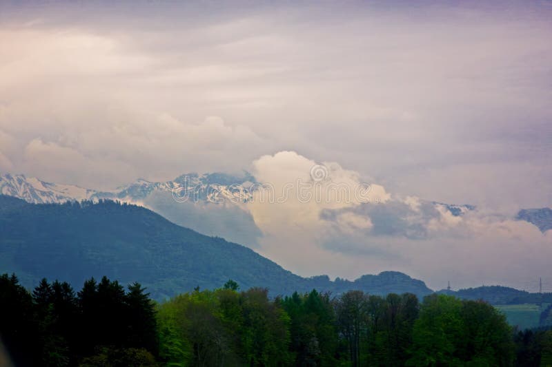 View of the Alps from the Train Window Stock Image - Image of peaks ...
