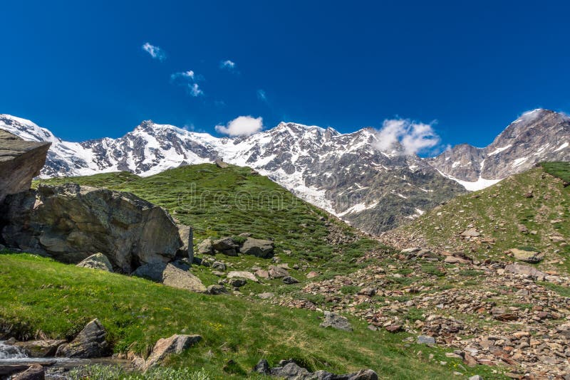 Alps Mountains from Valley Point of View Stock Image - Image of rosa ...