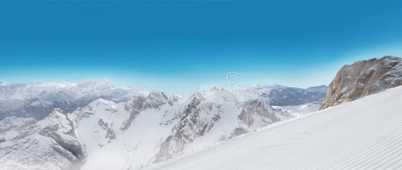 Alps Panorama View in Winter Snow Time Stock Image - Image of landscape ...