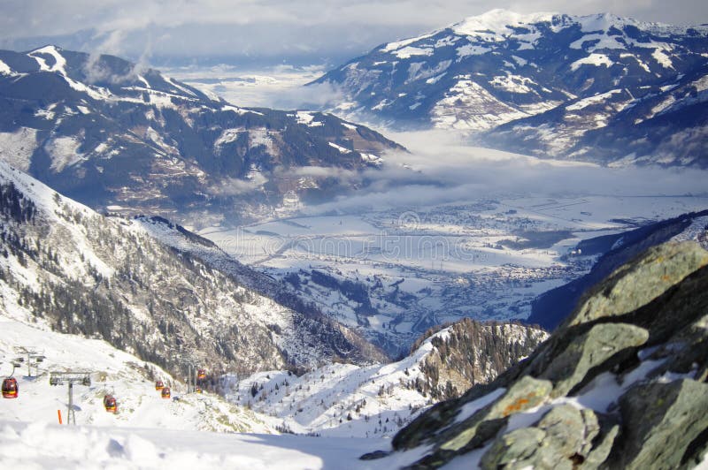 Alps valley from above stock image. Image of winter, kaprun - 23960309