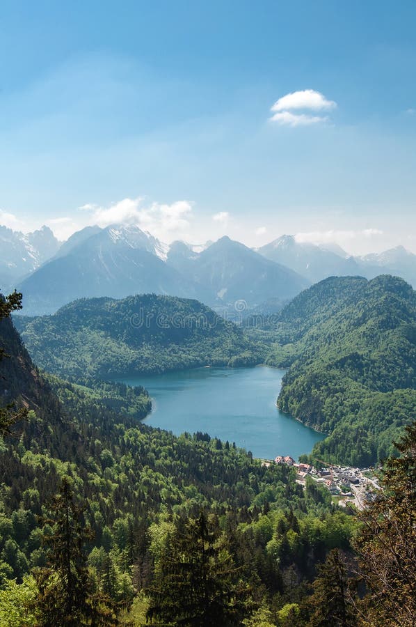 Alpsee Lake Surrounded by Alpine Mountains Stock Image - Image of ...