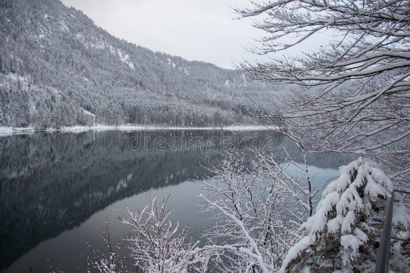 Alpsee Lake in Winter Time with Mountain Reflection. Germany Stock ...