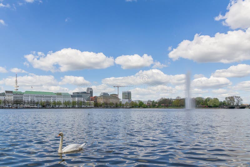 Alster, Hamburg, Germany stock photo. Image of bird, landmark - 71497804