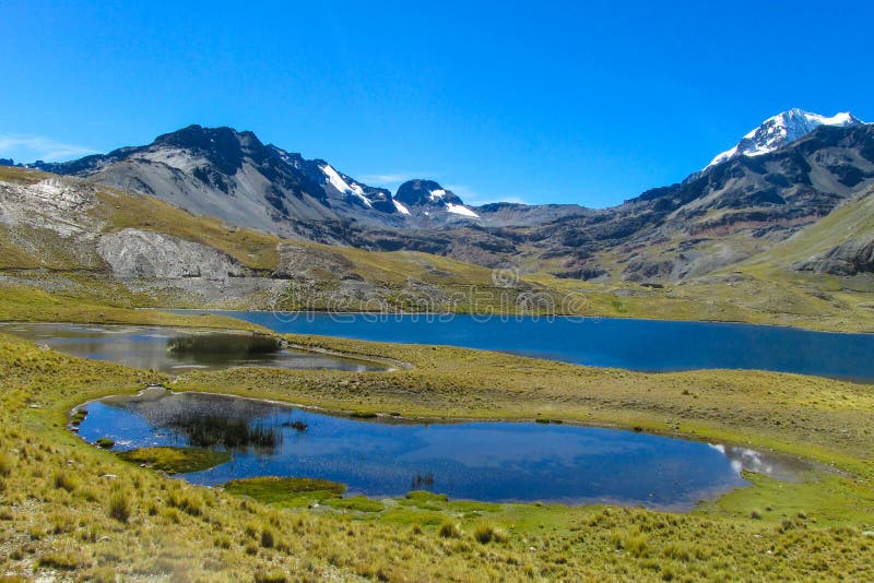Alta Montagna Innevata E Laghi Blu Nelle Ande Fotografia Stock ...
