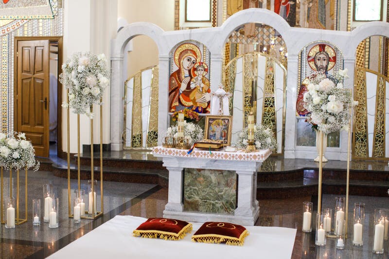 Altar in the Church after a Wedding Ceremony Stock Photo - Image of ...