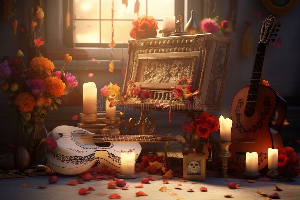 Altar of Musical Instruments and Notes for Dia Stock Illustration ...