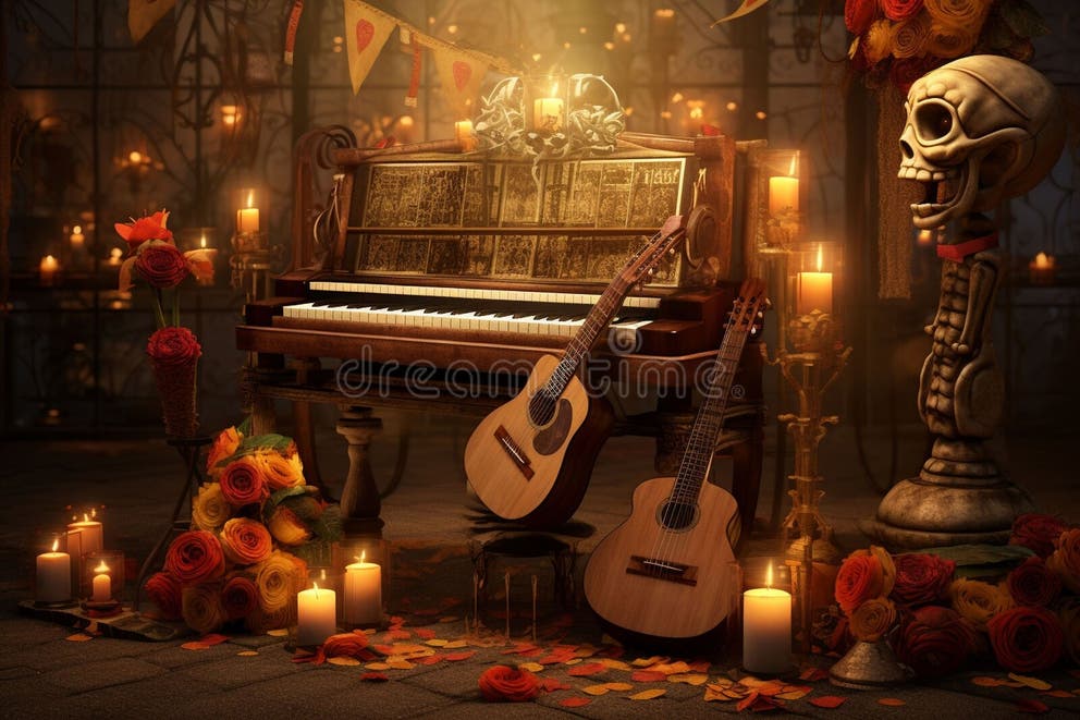 Altar of Musical Instruments and Notes for Dia Stock Illustration ...