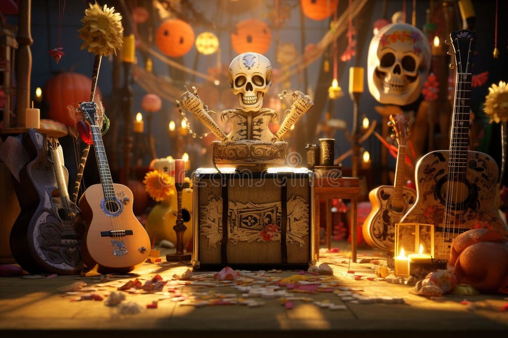 Altar of Musical Instruments and Notes for Dia Stock Illustration ...