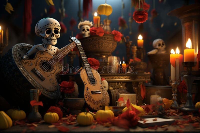 Altar of Musical Instruments and Notes for Dia Stock Illustration ...
