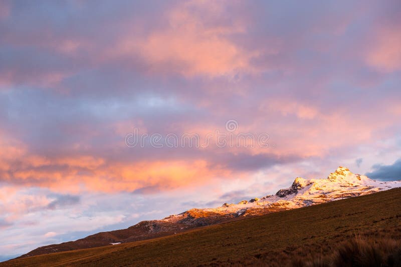 Sunset on the Mighty Volcano Cayambe in Ecuador Stock Image - Image of ...