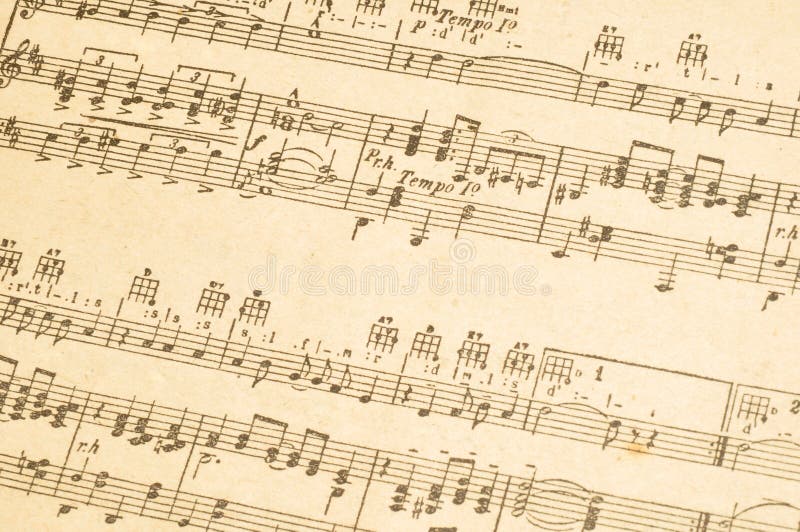 Altes Druckmusikblatt Oder Kerbe Und Musikalische Anmerkungen Stockfoto ...